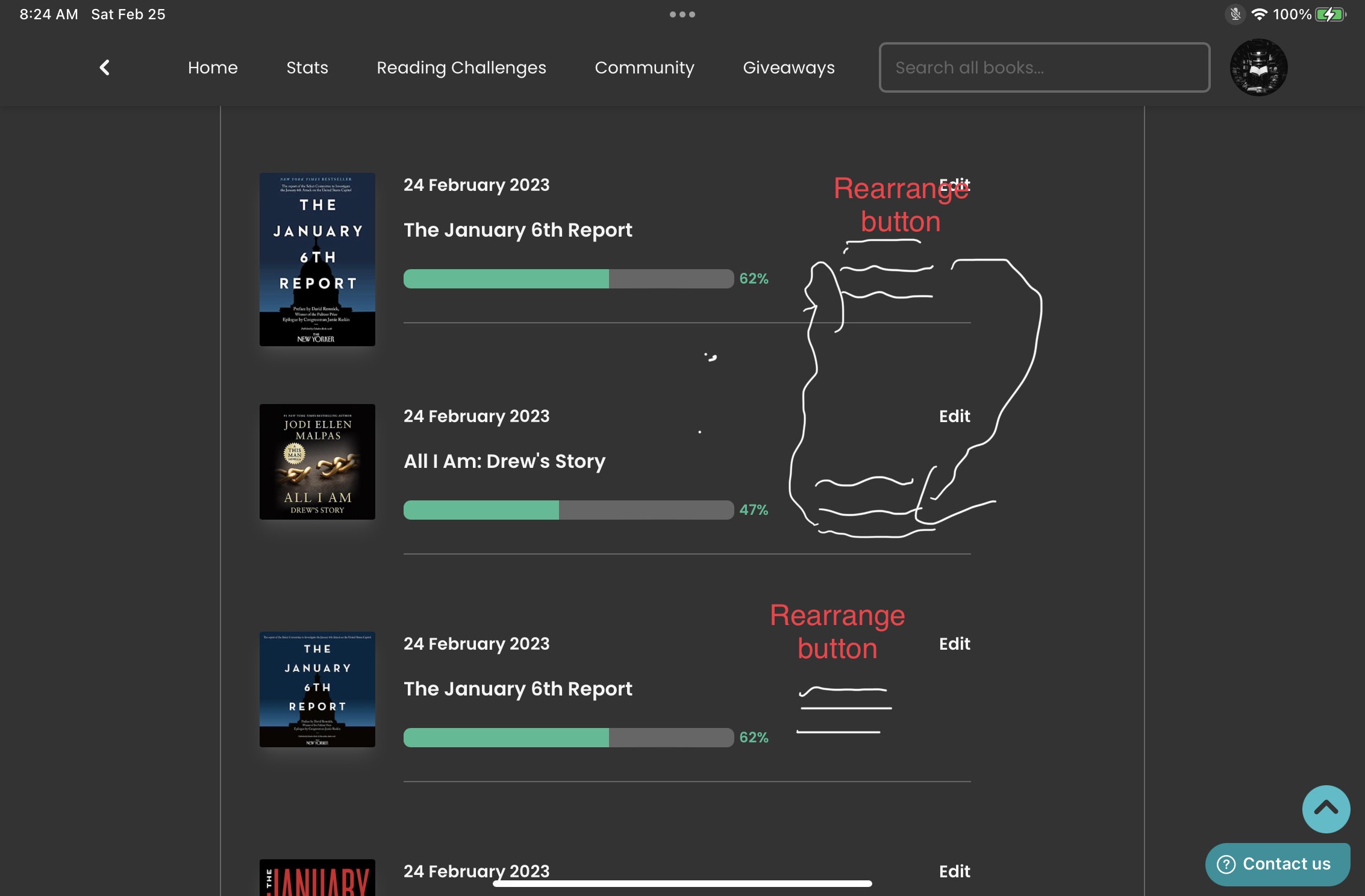 Rearrange button in reading journal | Requests/Ideas | The StoryGraph